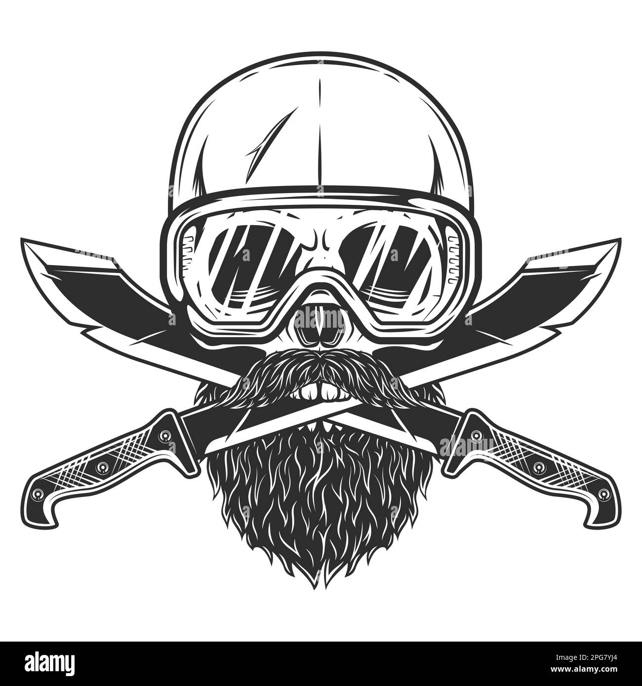 Skull in construction safety glasses with beard and mustache with ...