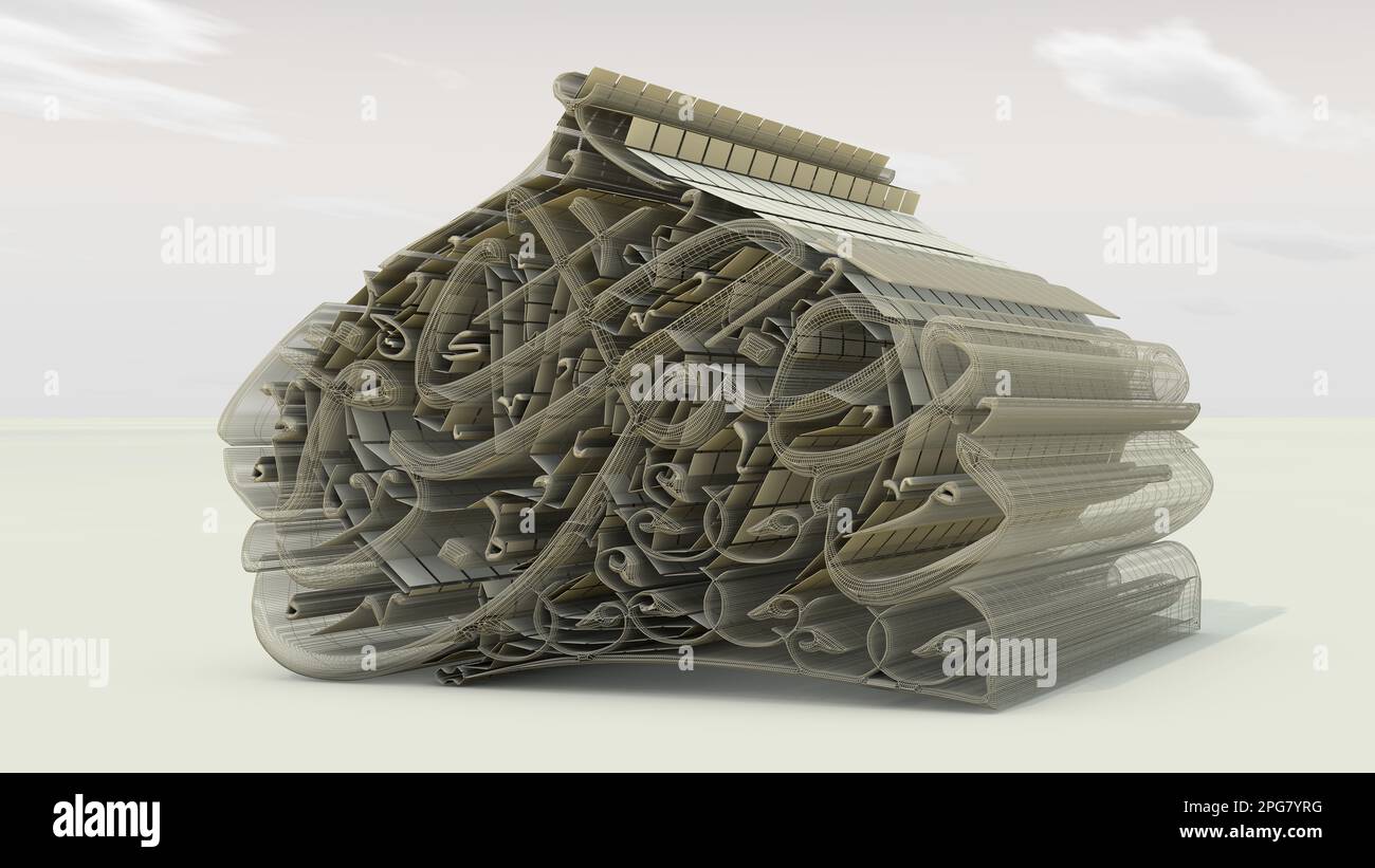 3D architectural illustration in Arabic calligraphy that translates as ...