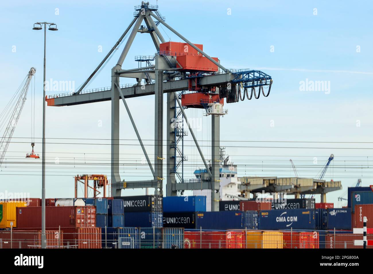 Freight containers at Rotterdam Waalhaven harbor in the Netherlands ...