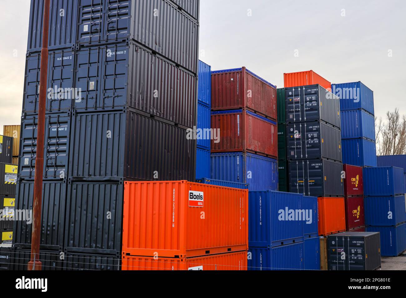 Freight containers at Rotterdam Waalhaven harbor in the Netherlands ...