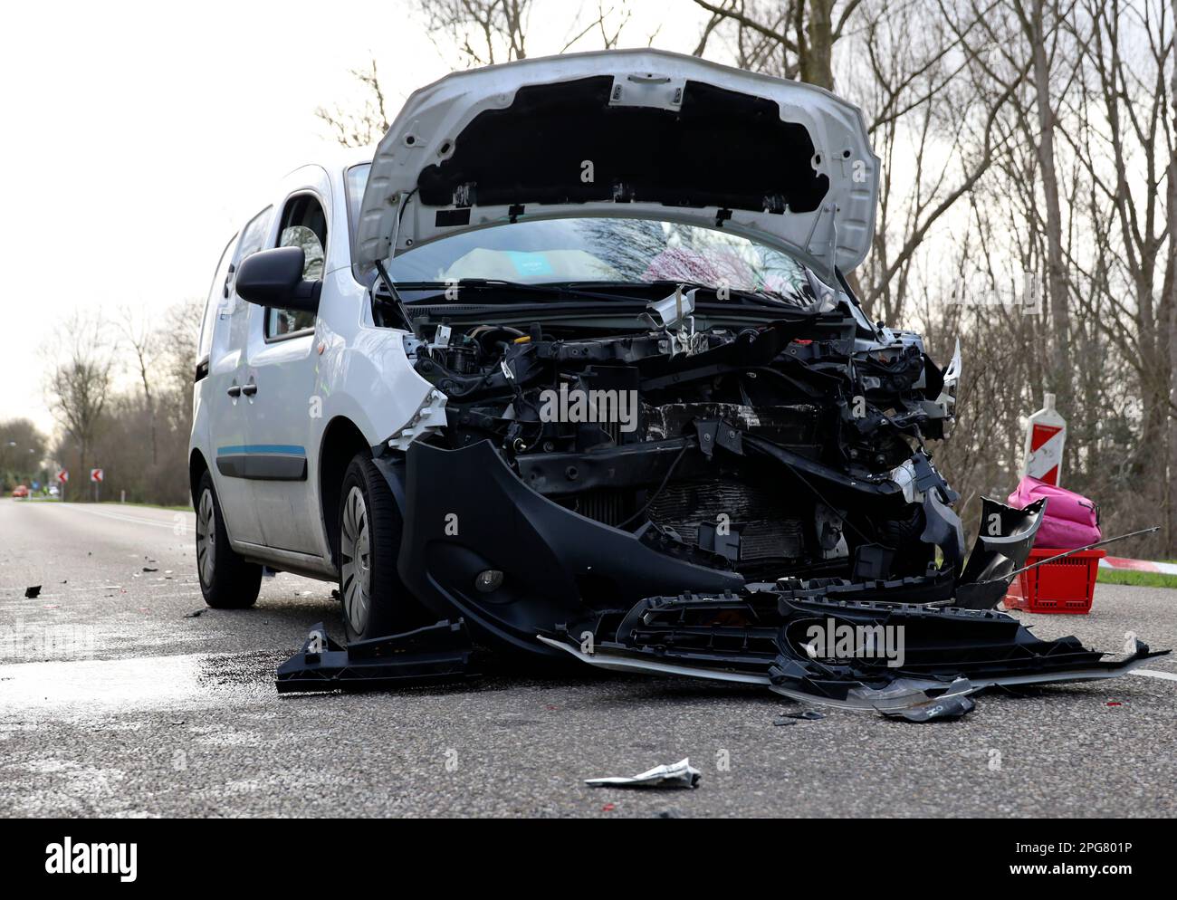 Small combo business truck with big damage after car crash in the ...