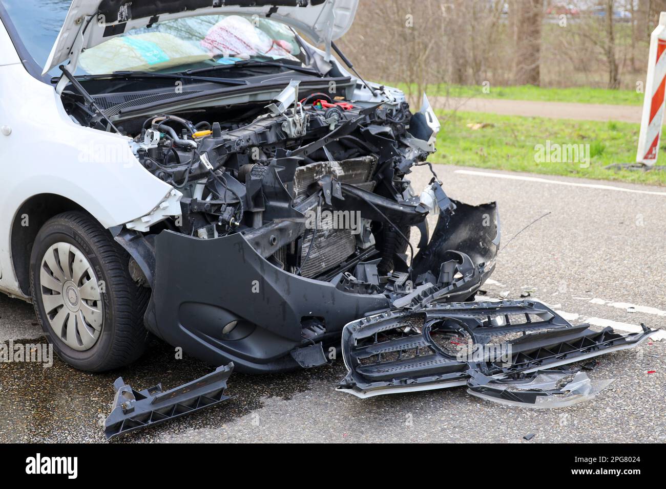 Small combo business truck with big damage after car crash in the ...