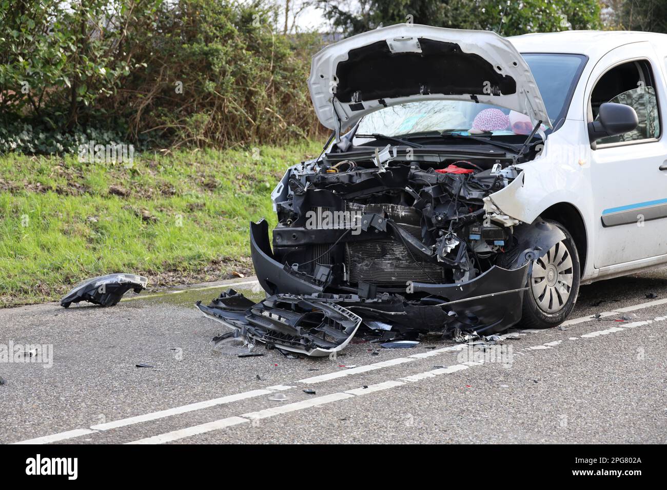 Small combo business truck with big damage after car crash in the ...