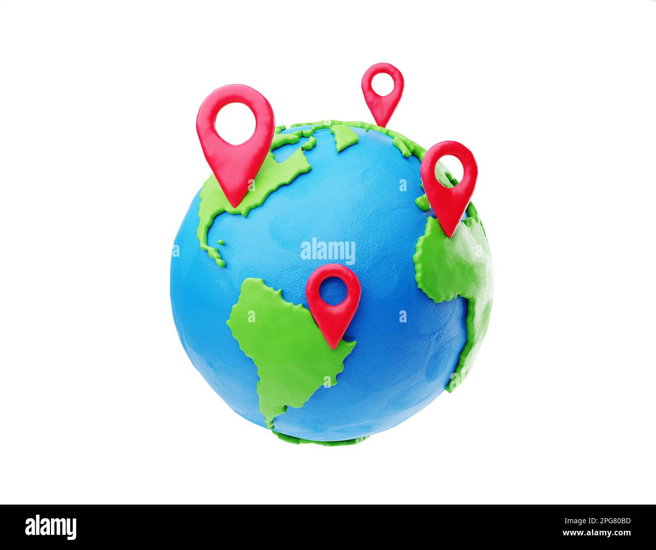 3d plasticine cartoon planet Earth with red pointer Stock Photo - Alamy