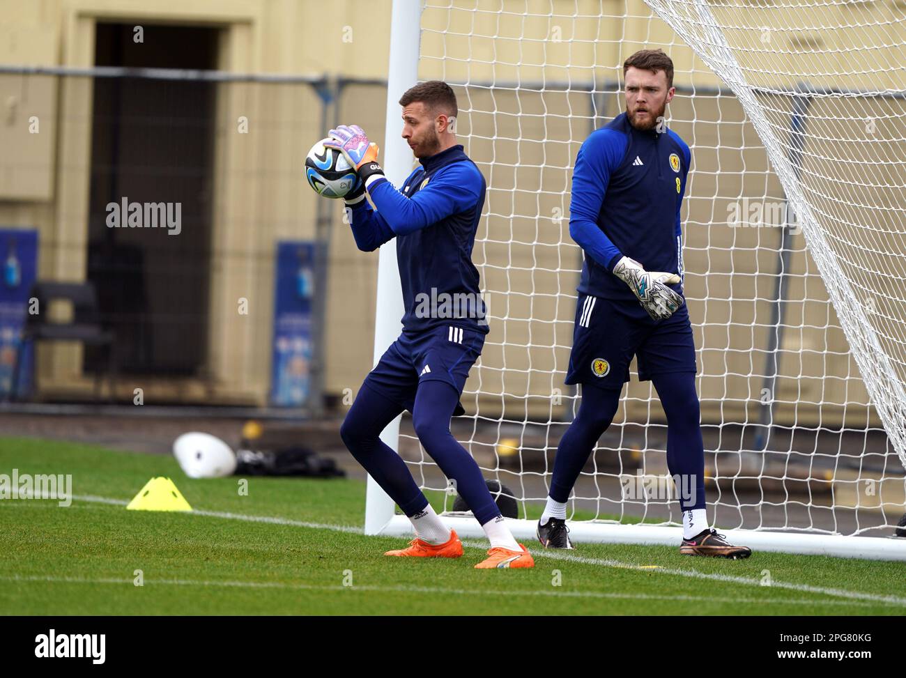 Scotland goalkeeper Angus Gunn (left) and Zander Clark during the ...