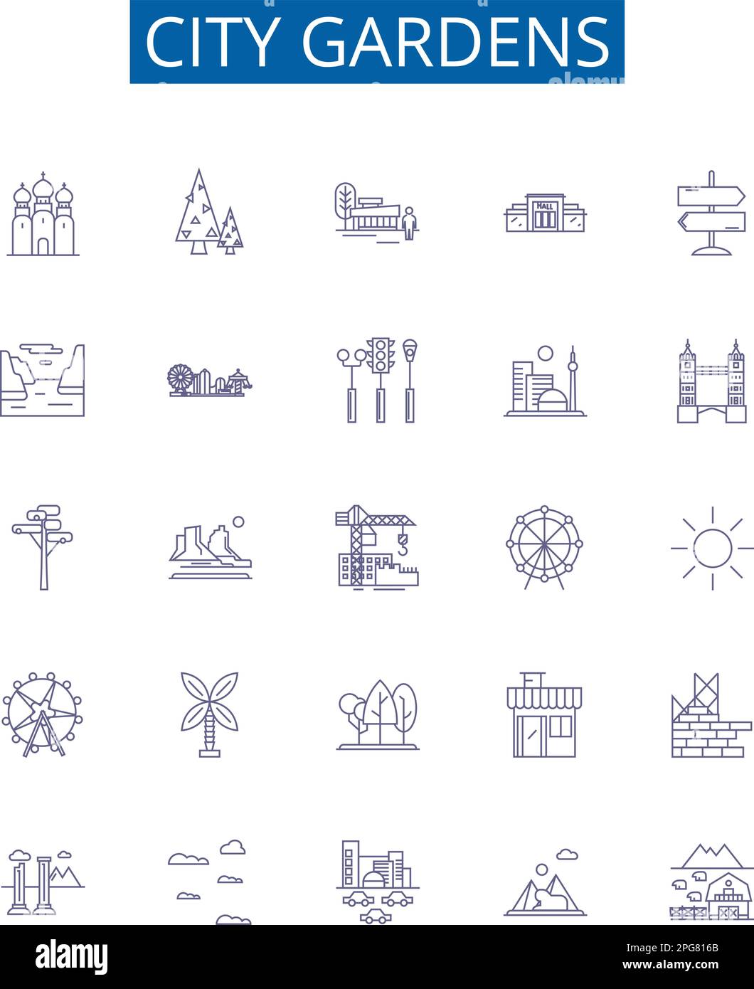 City gardens line icons signs set. Design collection of Urban, Park ...