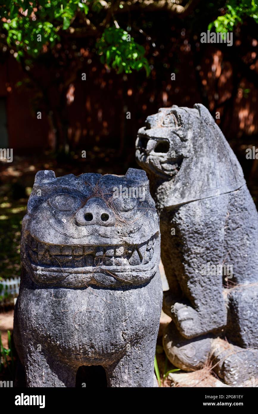 Stone animals at Ocean Expo Park; Motobu, Okinawa, Japan Stock Photo ...