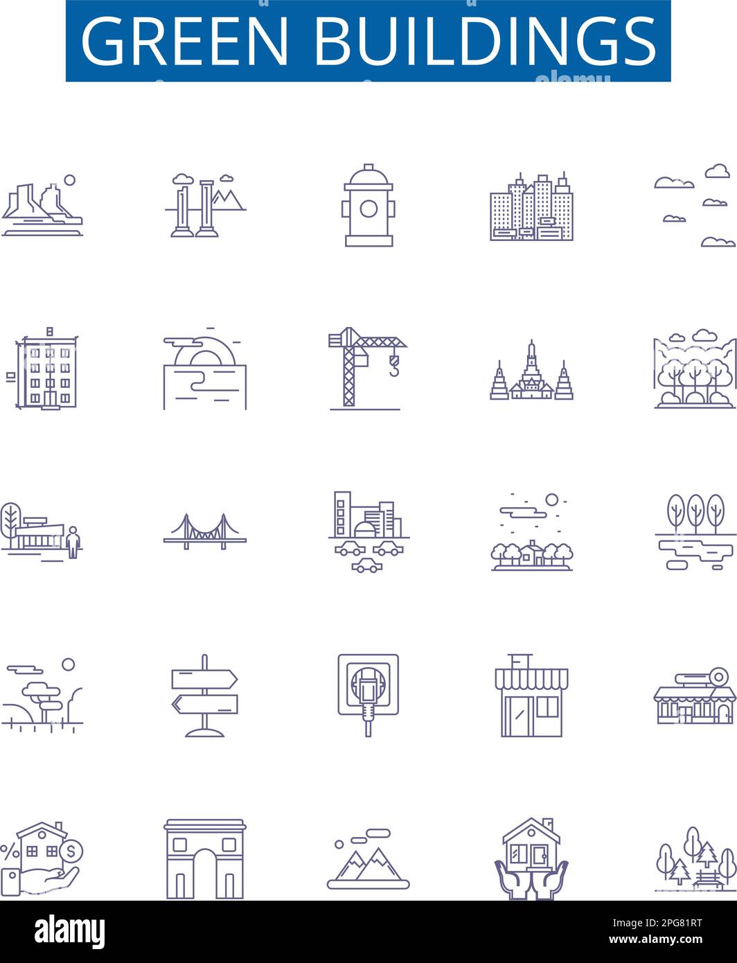 Green buildings line icons signs set. Design collection of Ecological ...