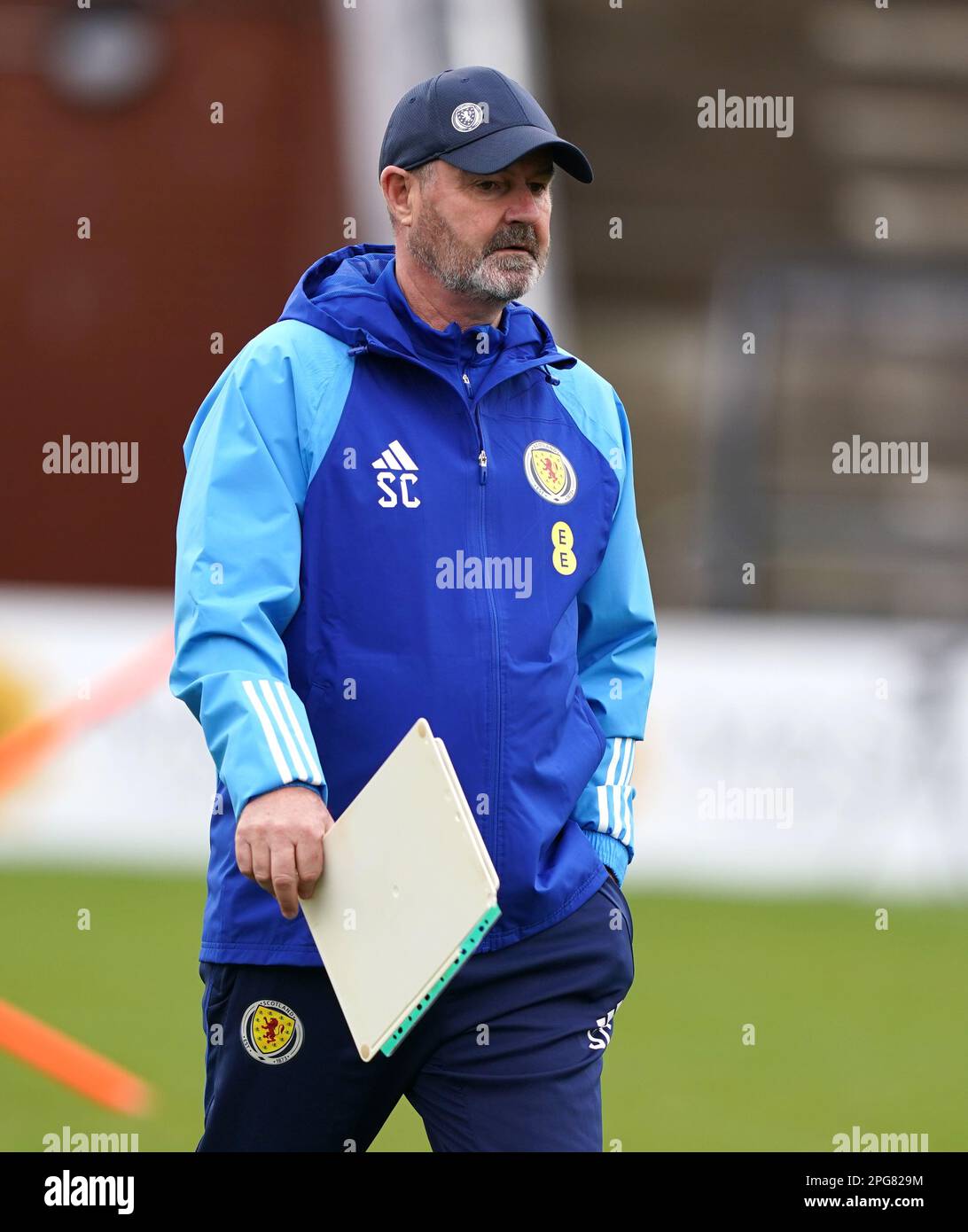 Scotland manager Steve Clarke during the training session at Lesser ...