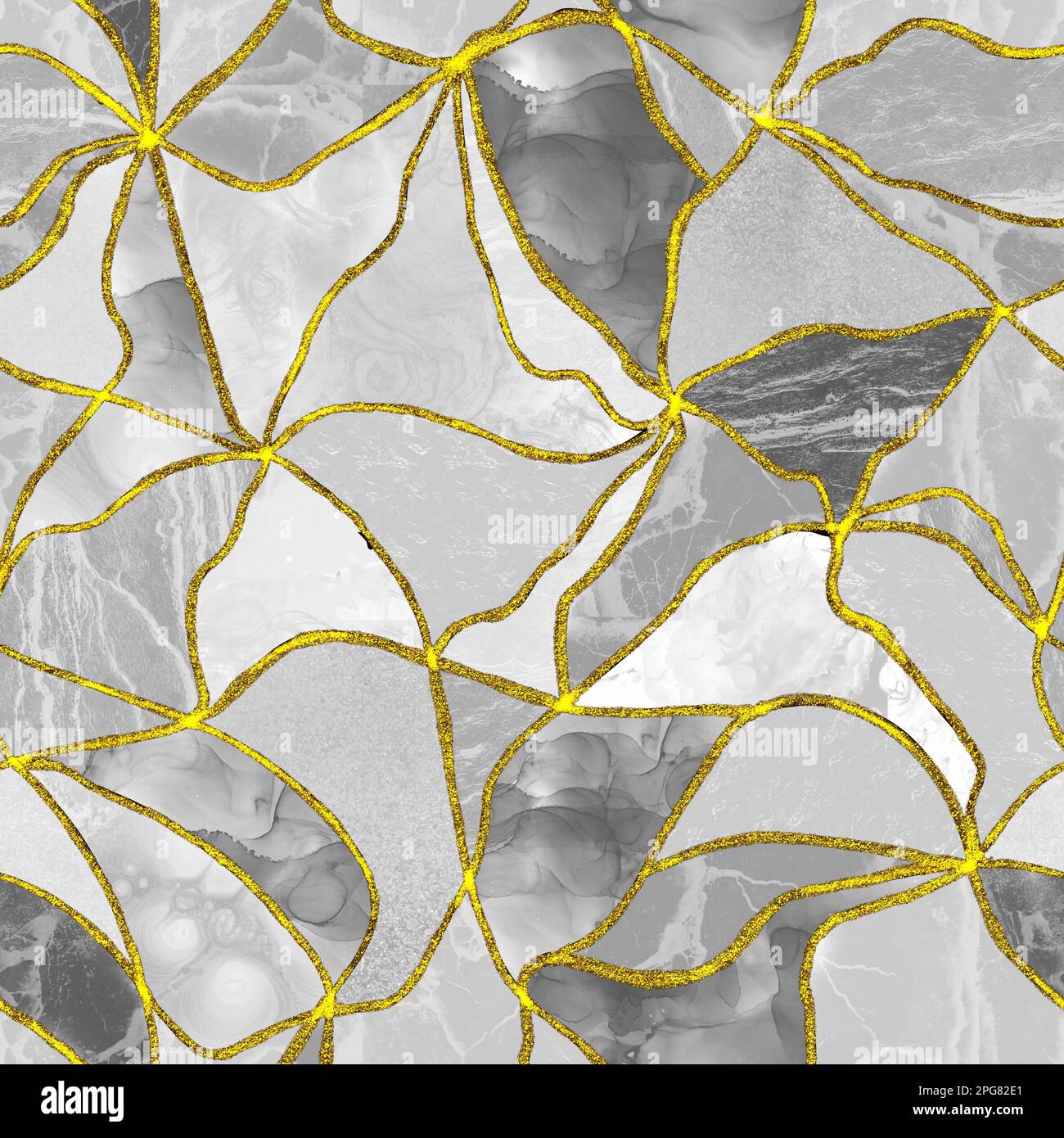 Luxury glitter seamless pattern Gold kintsugi crack. Broken marble ...