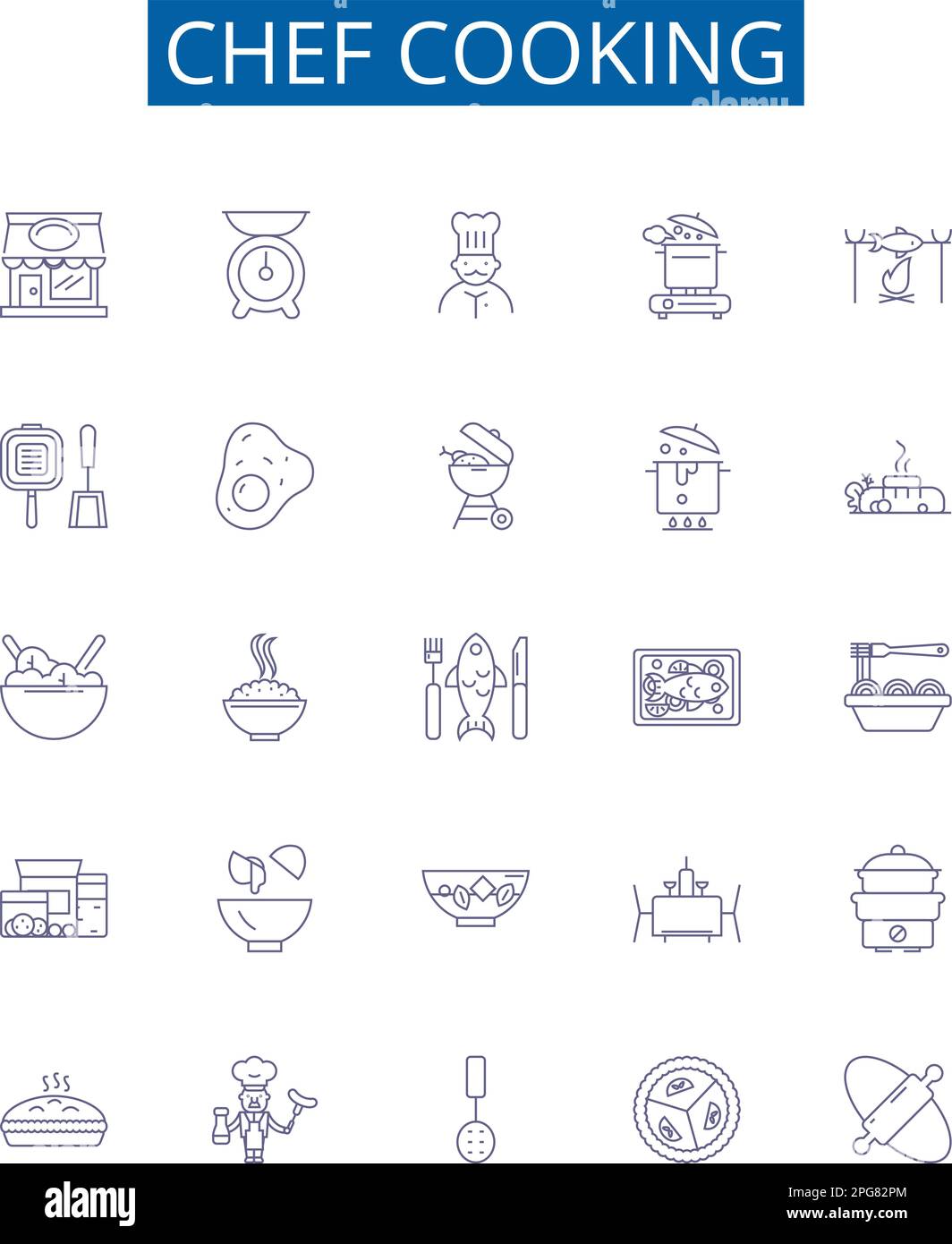 Chef cooking line icons signs set. Design collection of chef, cooking, cuisine, ingredients ...
