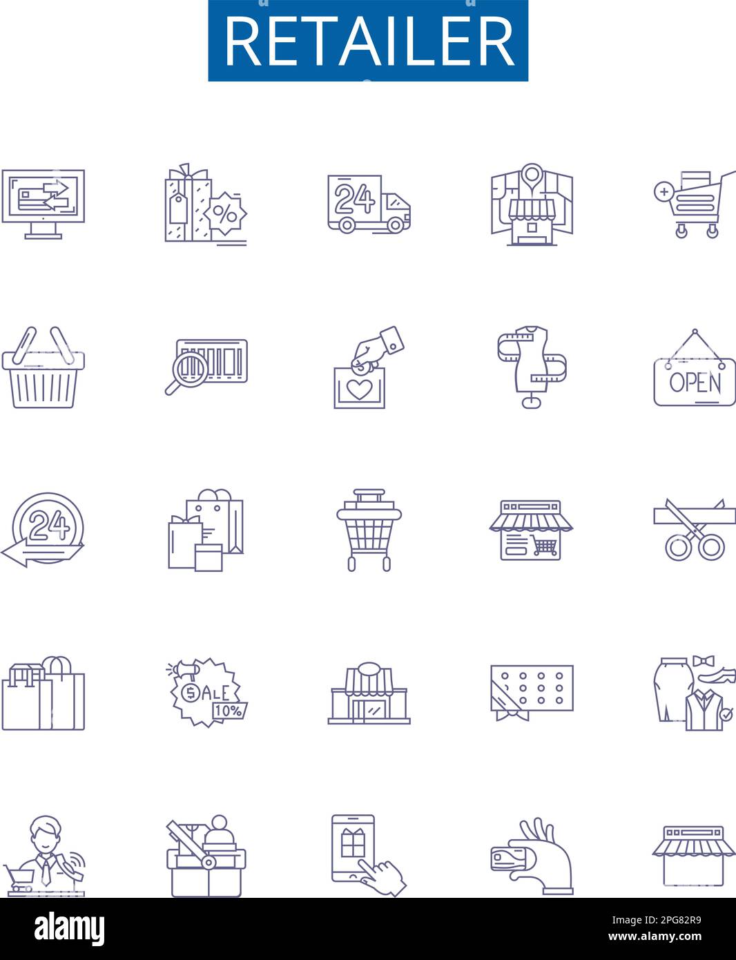 Retailer line icons signs set. Design collection of Merchant, Seller ...