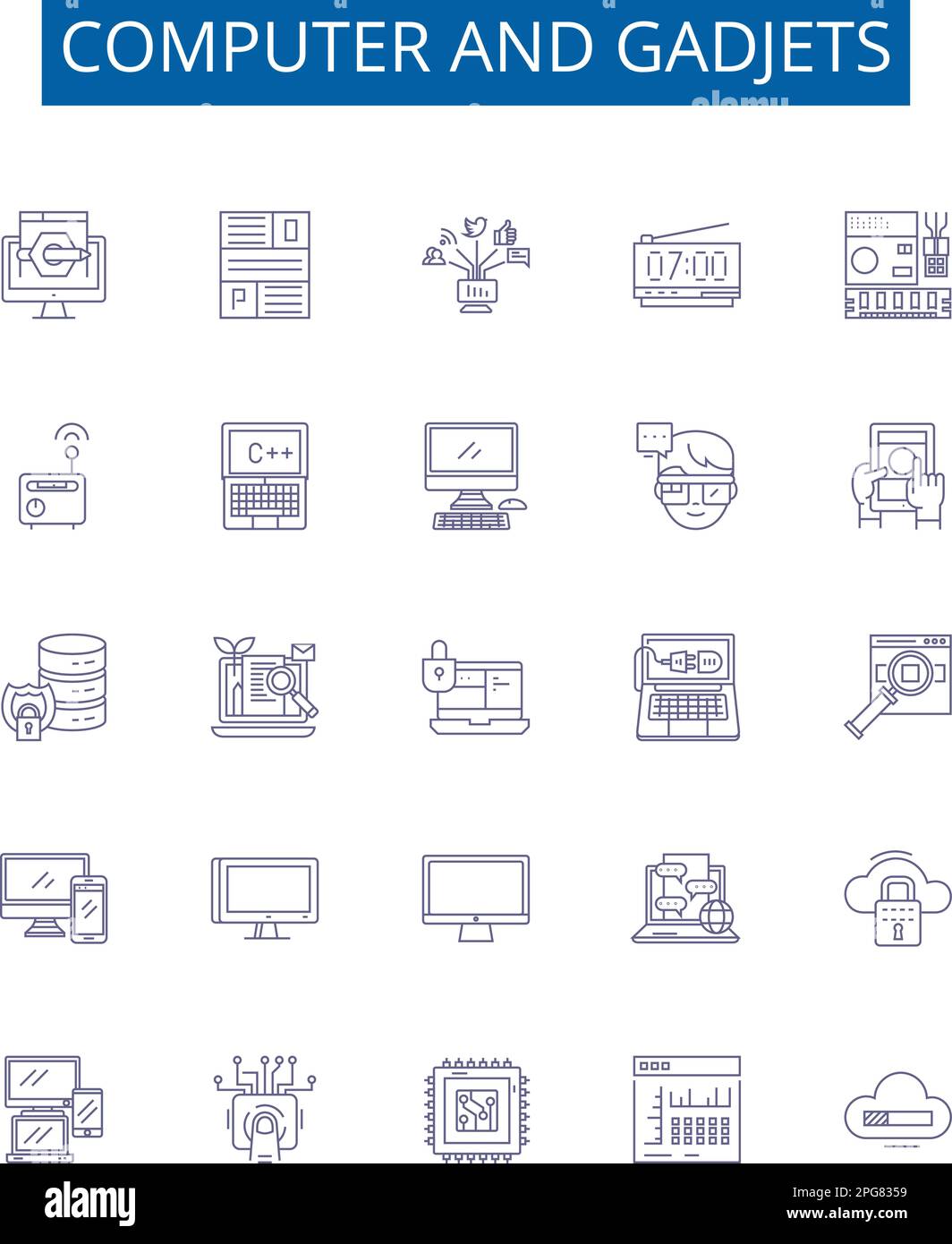 Computer And Gadjets Line Icons Signs Set Design Collection Of Hardware Software Networking