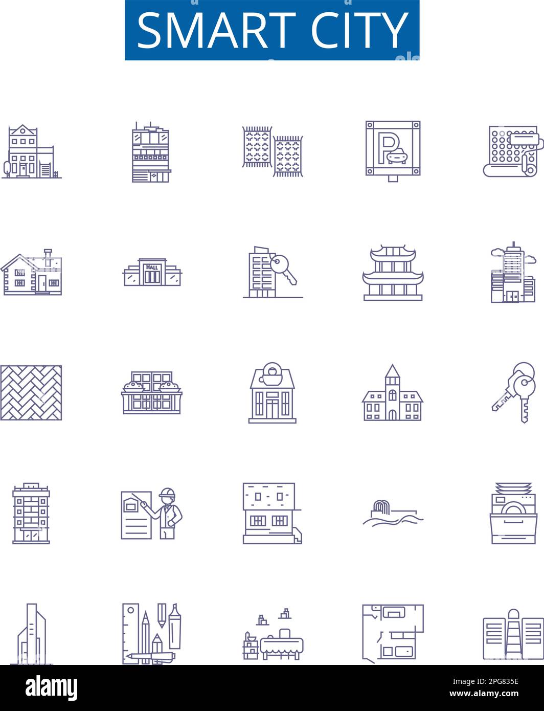 Smart city line icons signs set. Design collection of Smart, City, Intelligent, Connected ...