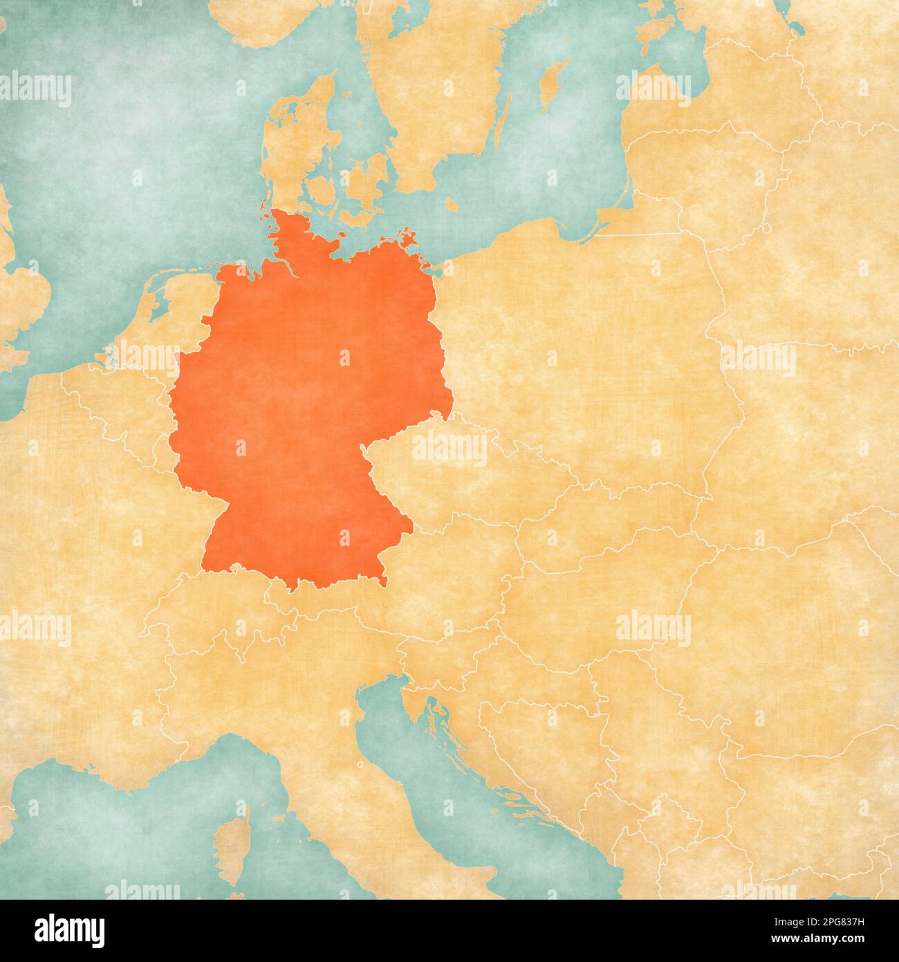 Germany on the map of Central Europe in soft grunge and vintage style ...