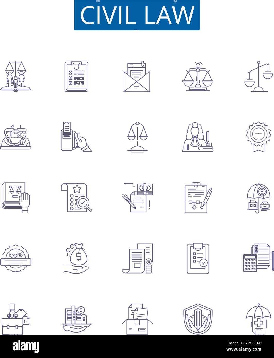 Civil law line icons signs set. Design collection of Civil, law, common ...