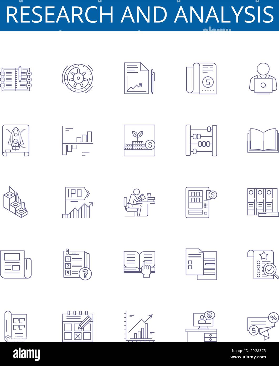 Research and analysis line icons signs set. Design collection of ...
