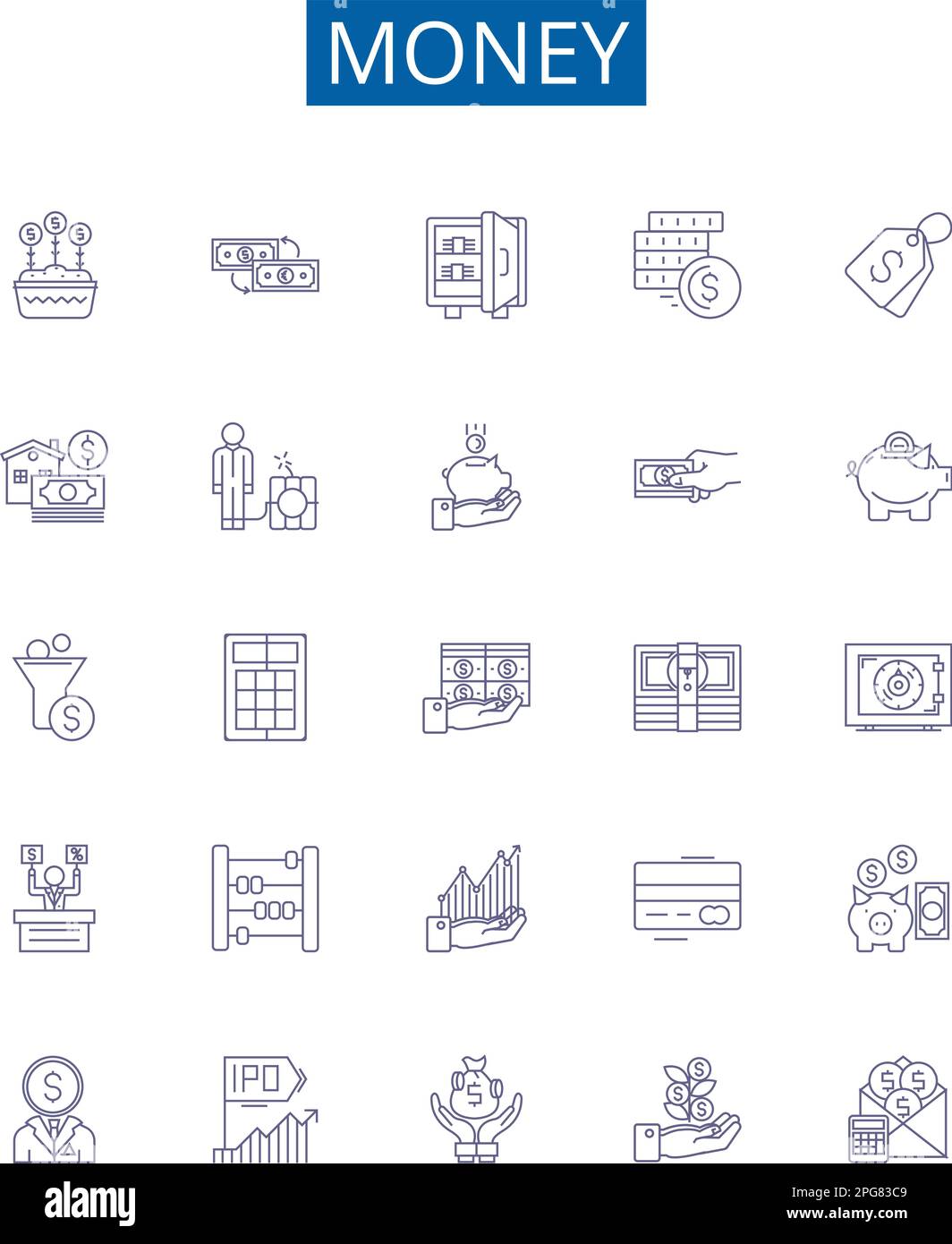 Money line icons signs set. Design collection of Cash, Currency, Wealth ...