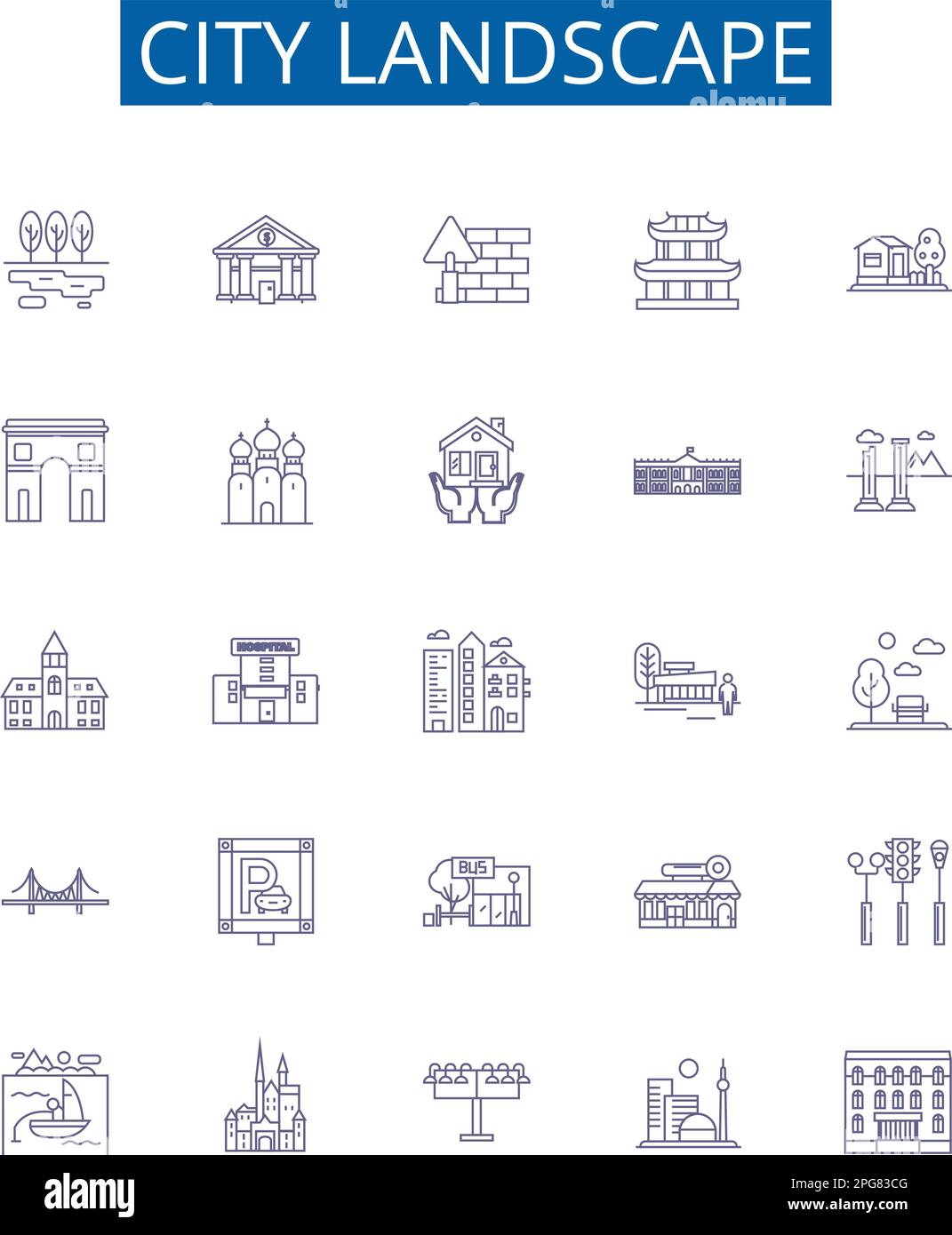 City landscape line icons signs set. Design collection of Urban ...