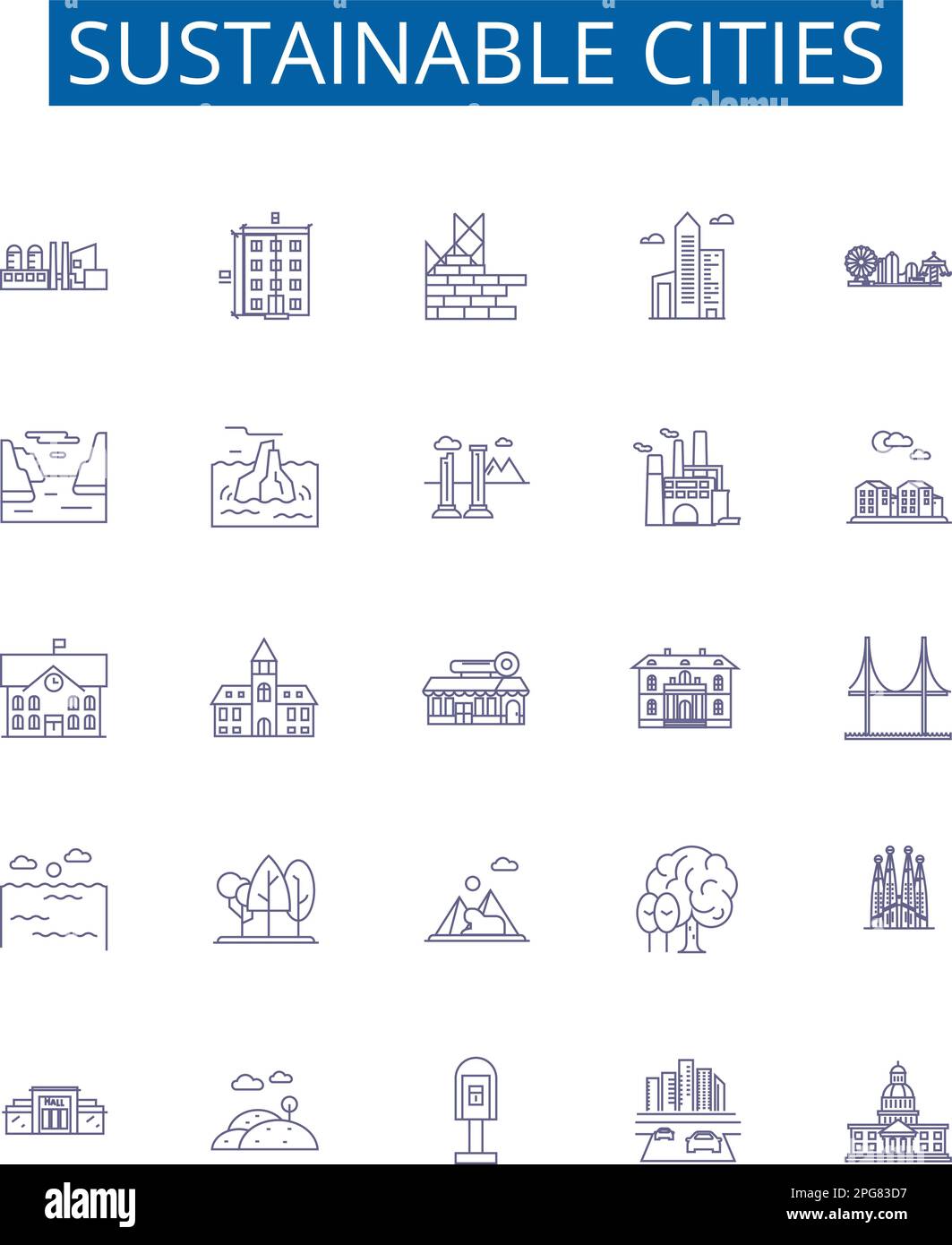 Sustainable cities line icons signs set. Design collection of Eco ...