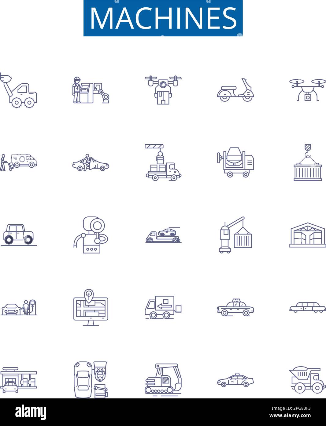 Machines line icons signs set. Design collection of Robots, Automata ...