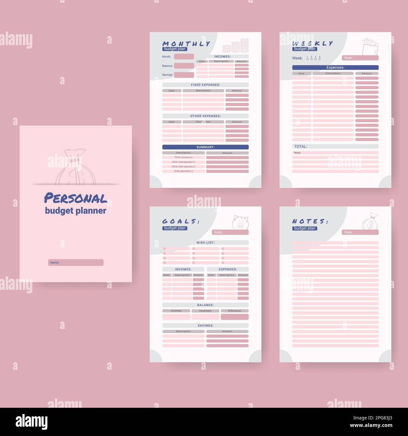 Printable personal monthly budget planner, vector illustration Stock ...