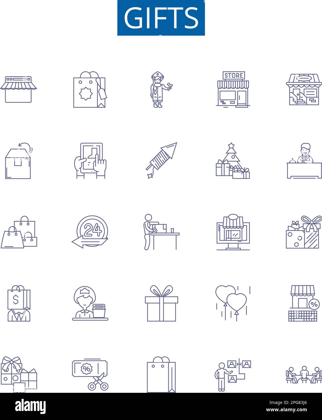 Gifts line icons signs set. Design collection of Presents, Favors ...