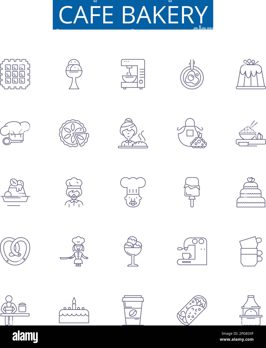 Cafe bakery line icons signs set. Design collection of Cafe, Bakery, Coffee, Pastries, Cupcakes ...