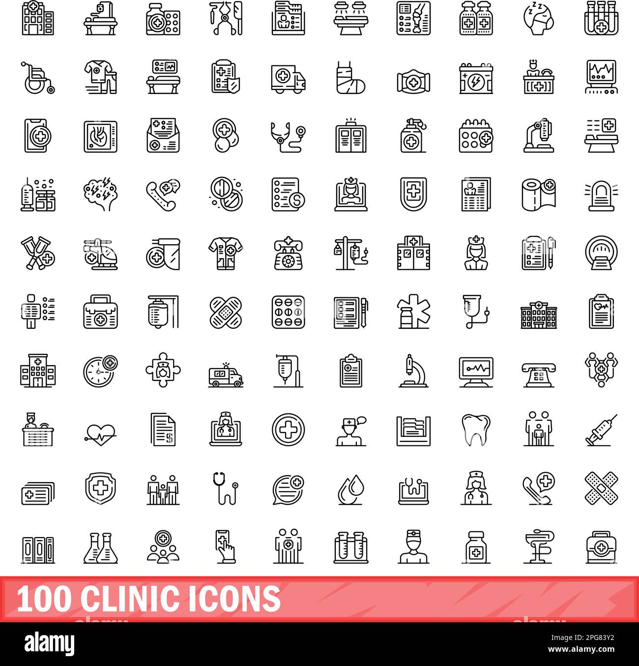 100 clinic icons set. Outline illustration of 100 clinic icons vector ...
