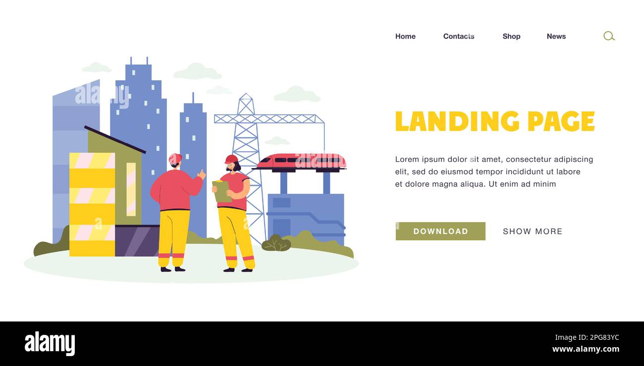 Cartoon engineers working on railway construction Stock Vector Image ...