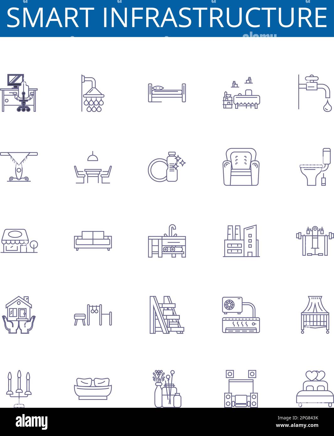 Smart infrastructure line icons signs set. Design collection of Smart, Infrastructure, Network ...
