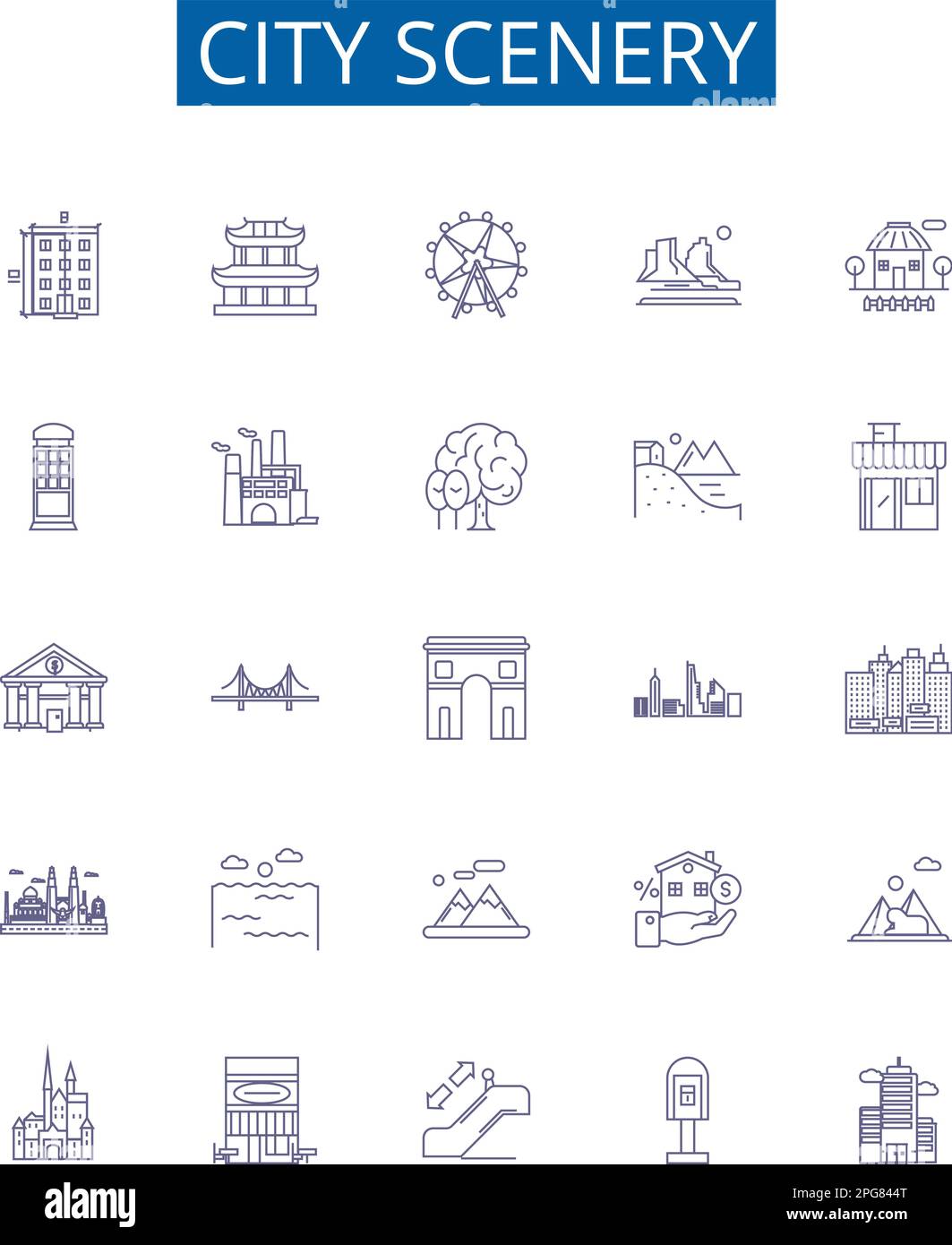 City scenery line icons signs set. Design collection of Urban ...