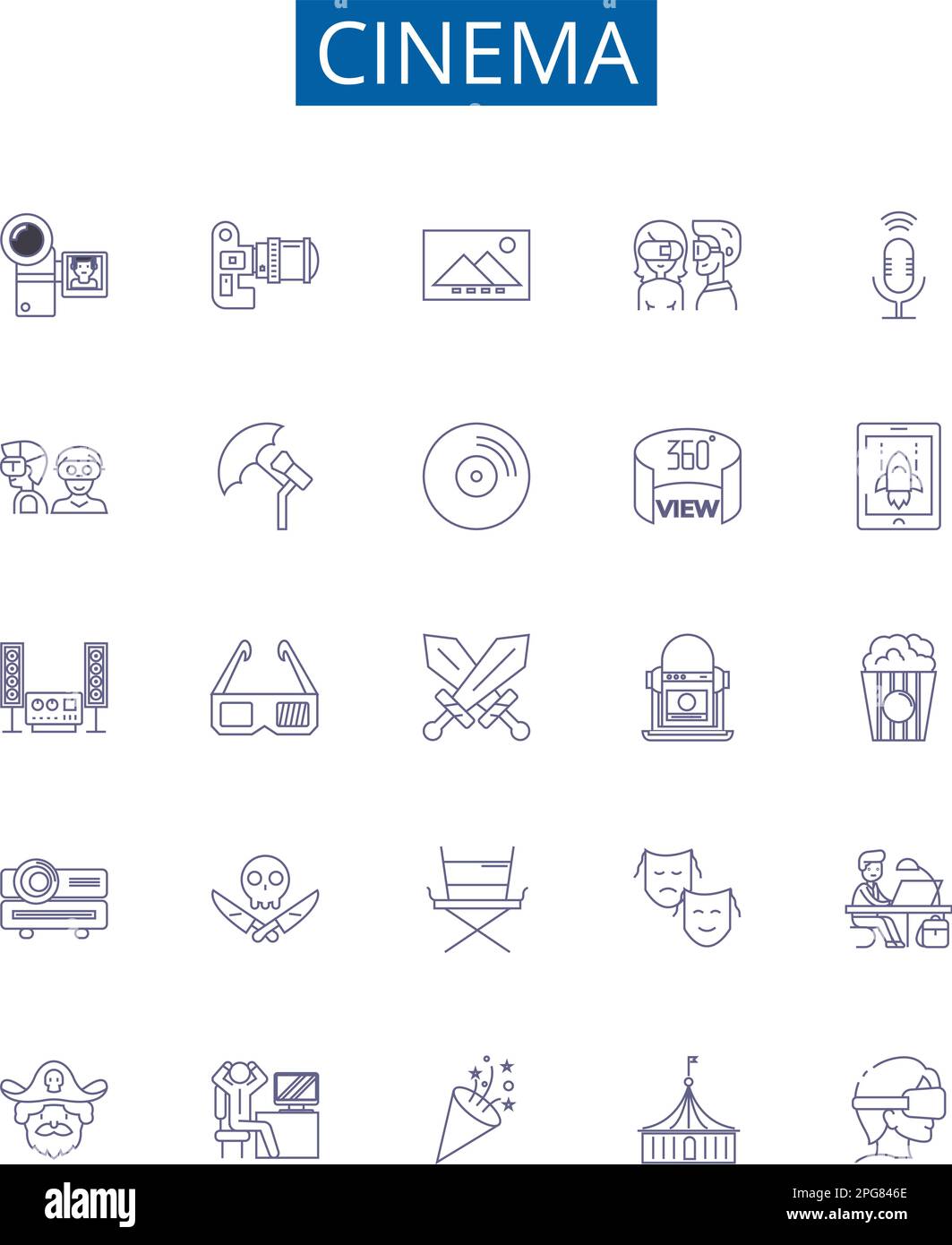 Cinema line icons signs set. Design collection of Film, Theater, Movie ...