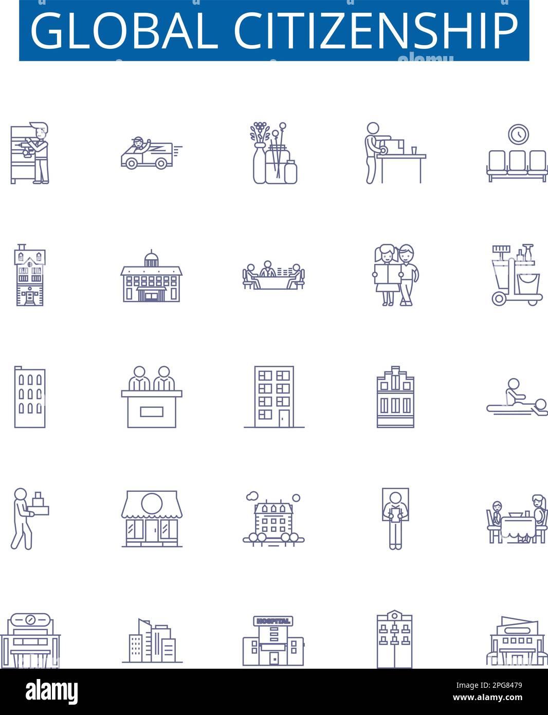 Global citizenship line icons signs set. Design collection of ...