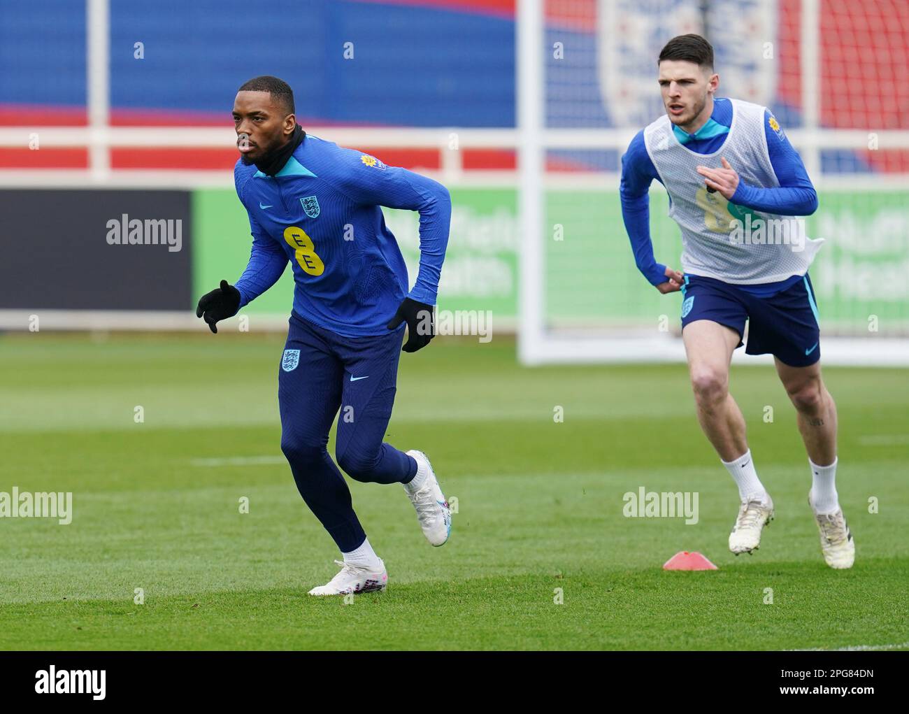 England's Ivan Toney (left) and Declan Rice during a training session ...