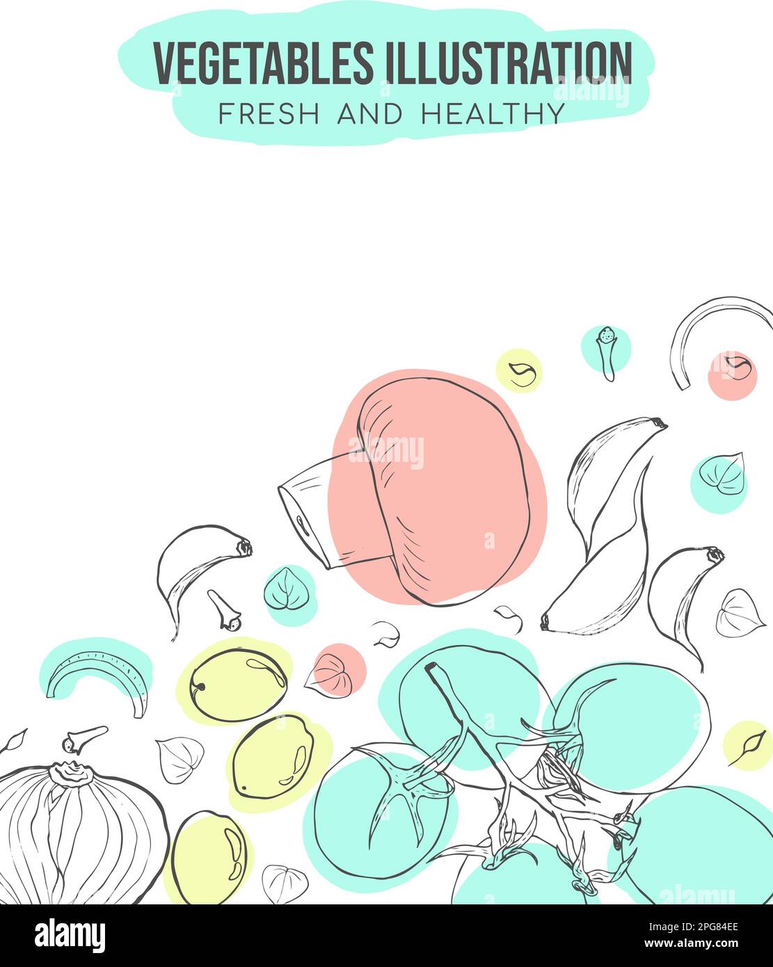 modern vegetables illustration sketch art poster with pastel bright ...