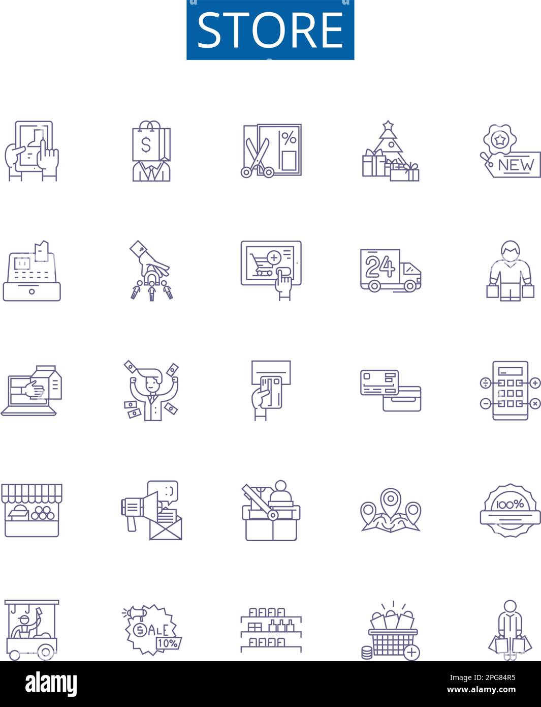 Store line icons signs set. Design collection of Shop, Market ...