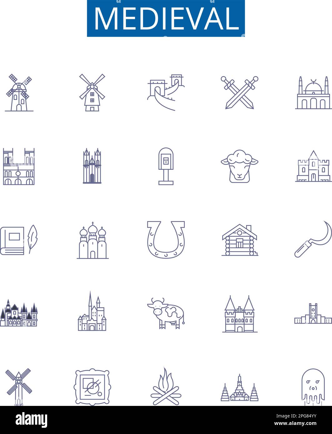 Medieval line icons signs set. Design collection of Medieval, Knights ...