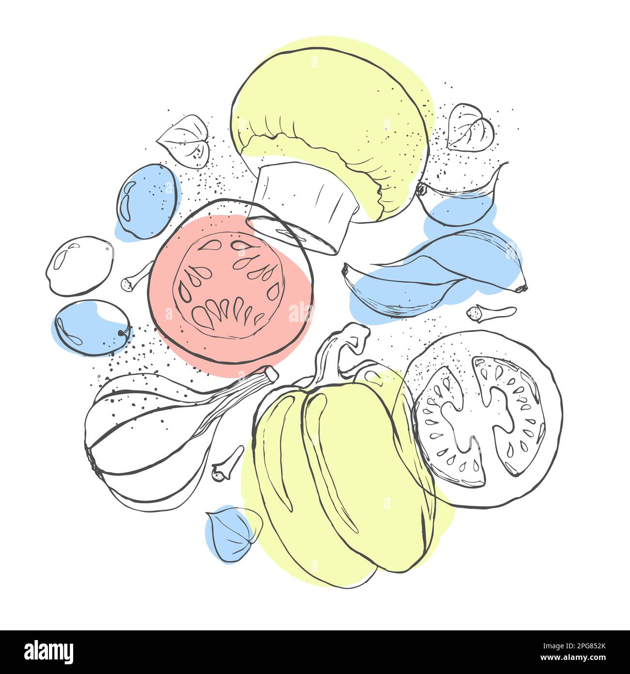 Circle composition modern vegetables illustration sketch art with ...