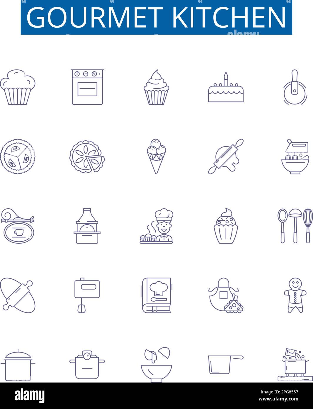 Gourmet kitchen line icons signs set. Design collection of cooking ...