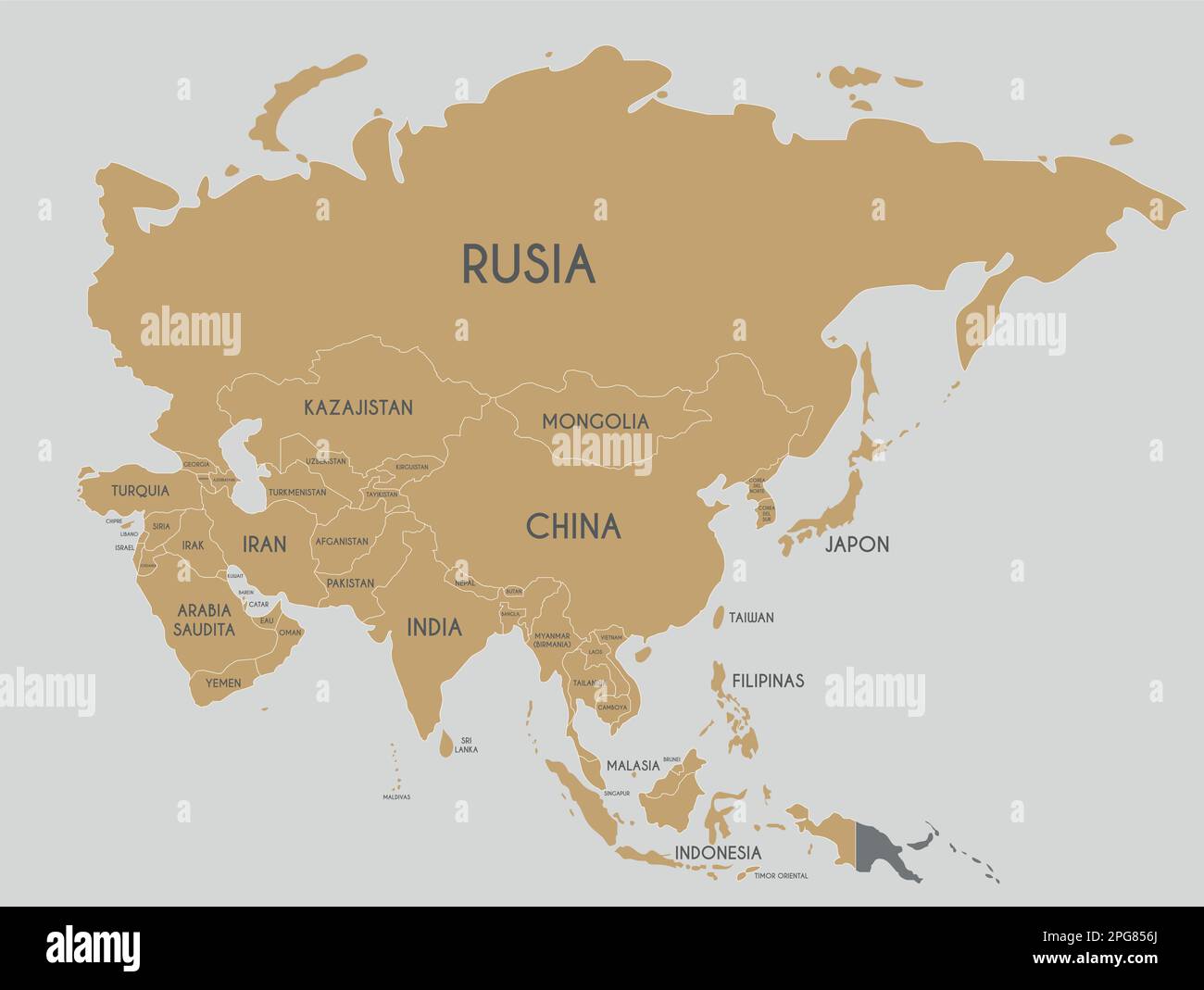 Political Asia Map vector illustration with country names in spanish ...