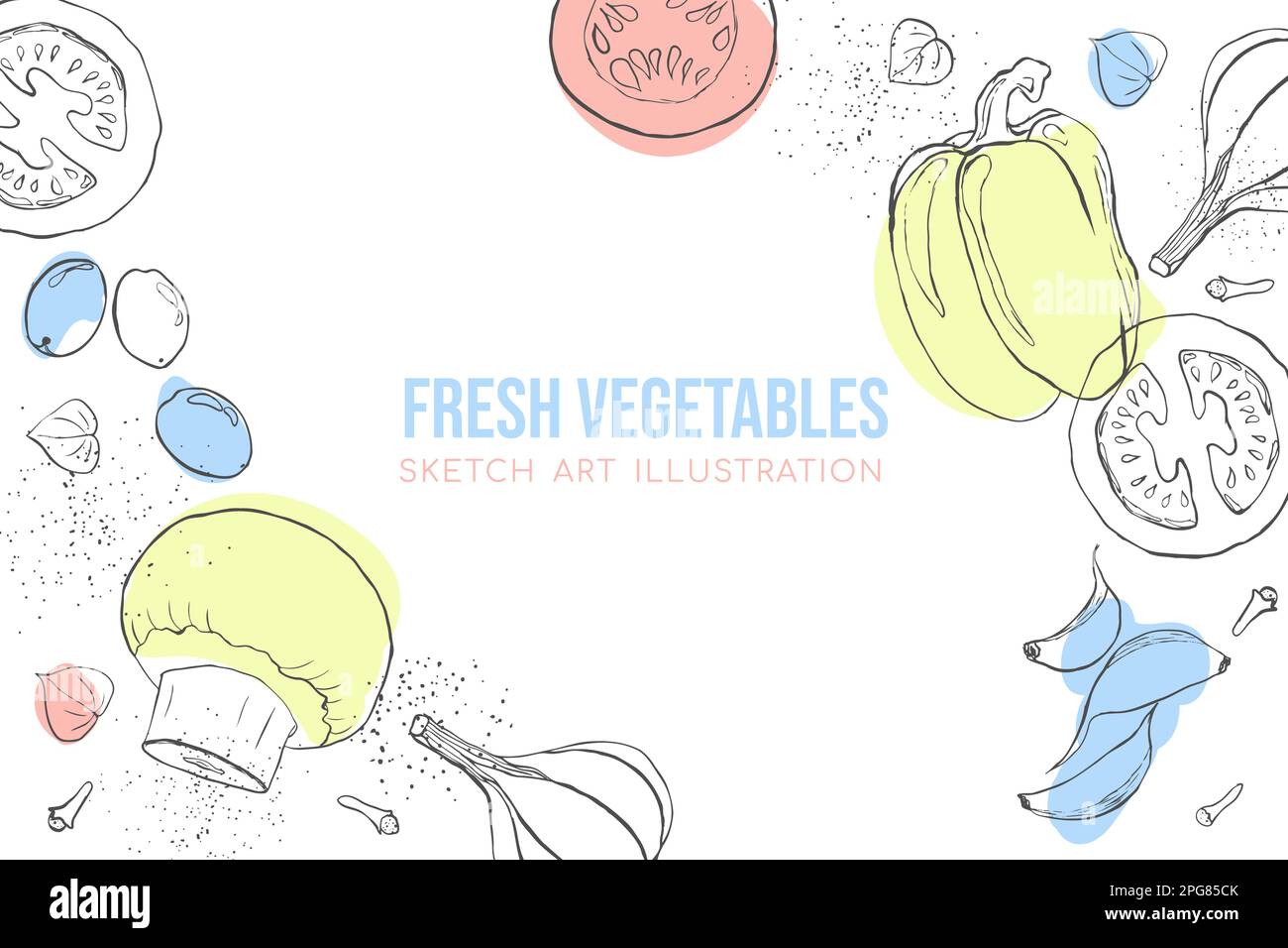 modern vegetables illustration sketch art copy space with pastel bright ...