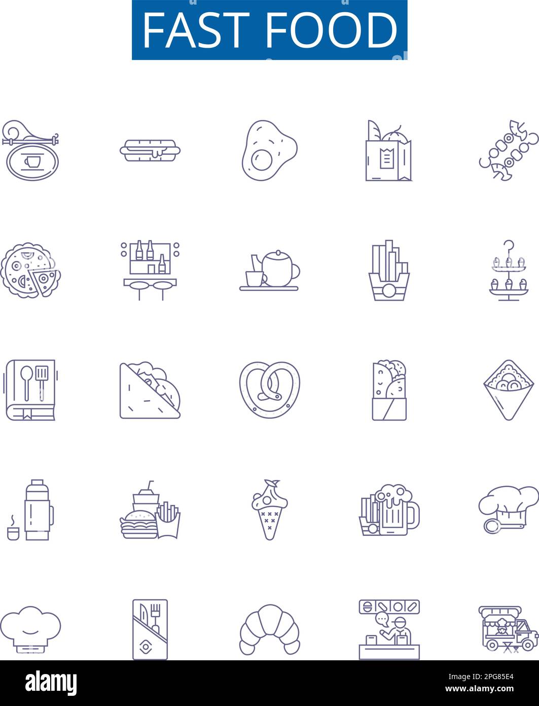 Fast food line icons signs set. Design collection of Burger, Taco ... Fast food line icons signs set. Design collection of Burger, Taco ...