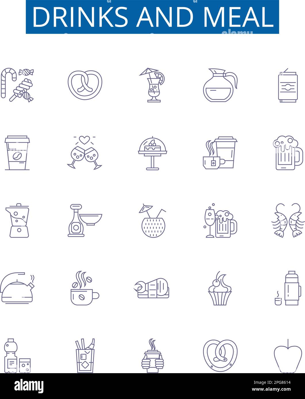 Drinks and meal line icons signs set. Design collection of Beverages, Food, Dining, Soda, Beer ...