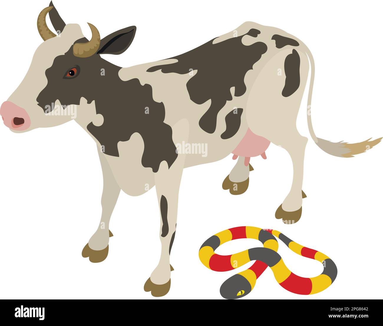 Farm animal icon isometric vector. Small spotted cow near poisonous ...