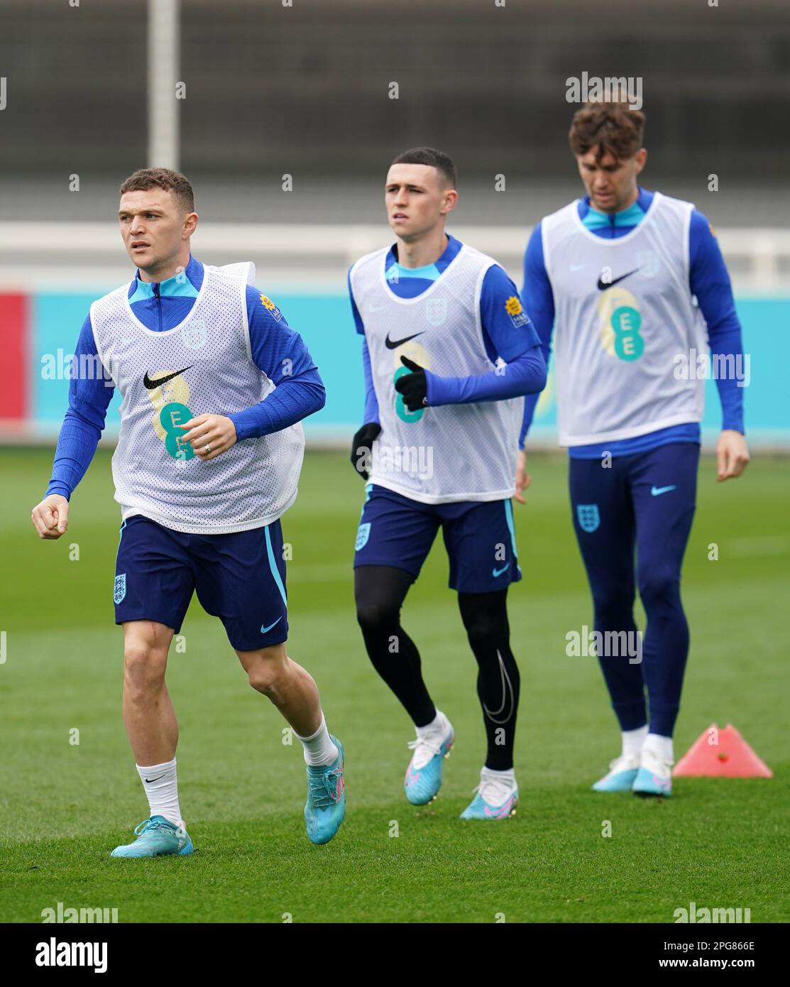 England's Kieran Trippier, Phil Foden and John Stones during a training ...