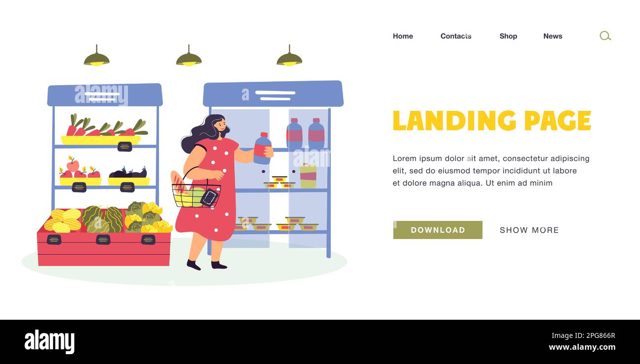 Female cartoon customer choosing goods in supermarket Stock Vector ...