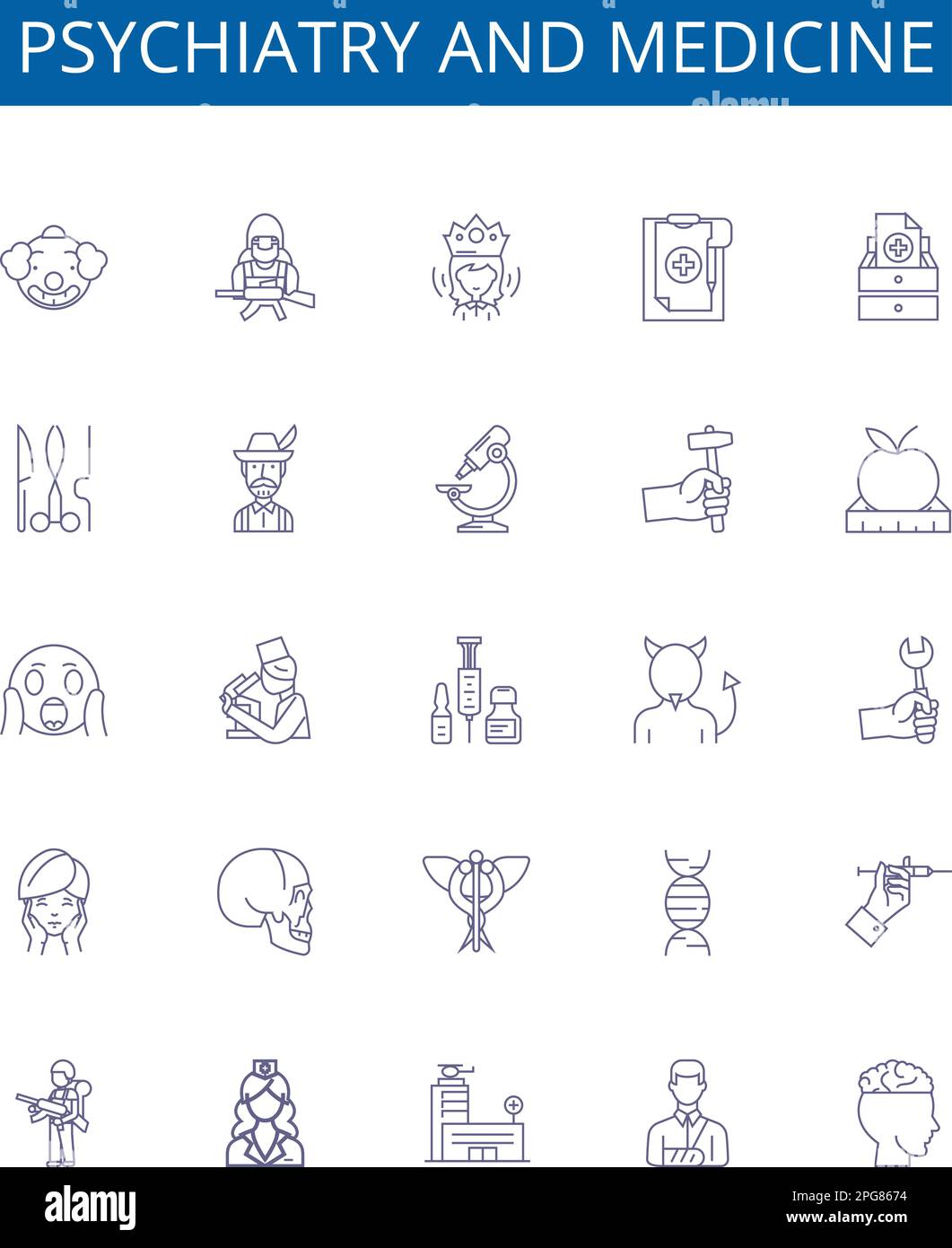 Psychiatry and medicine line icons signs set. Design collection of ...