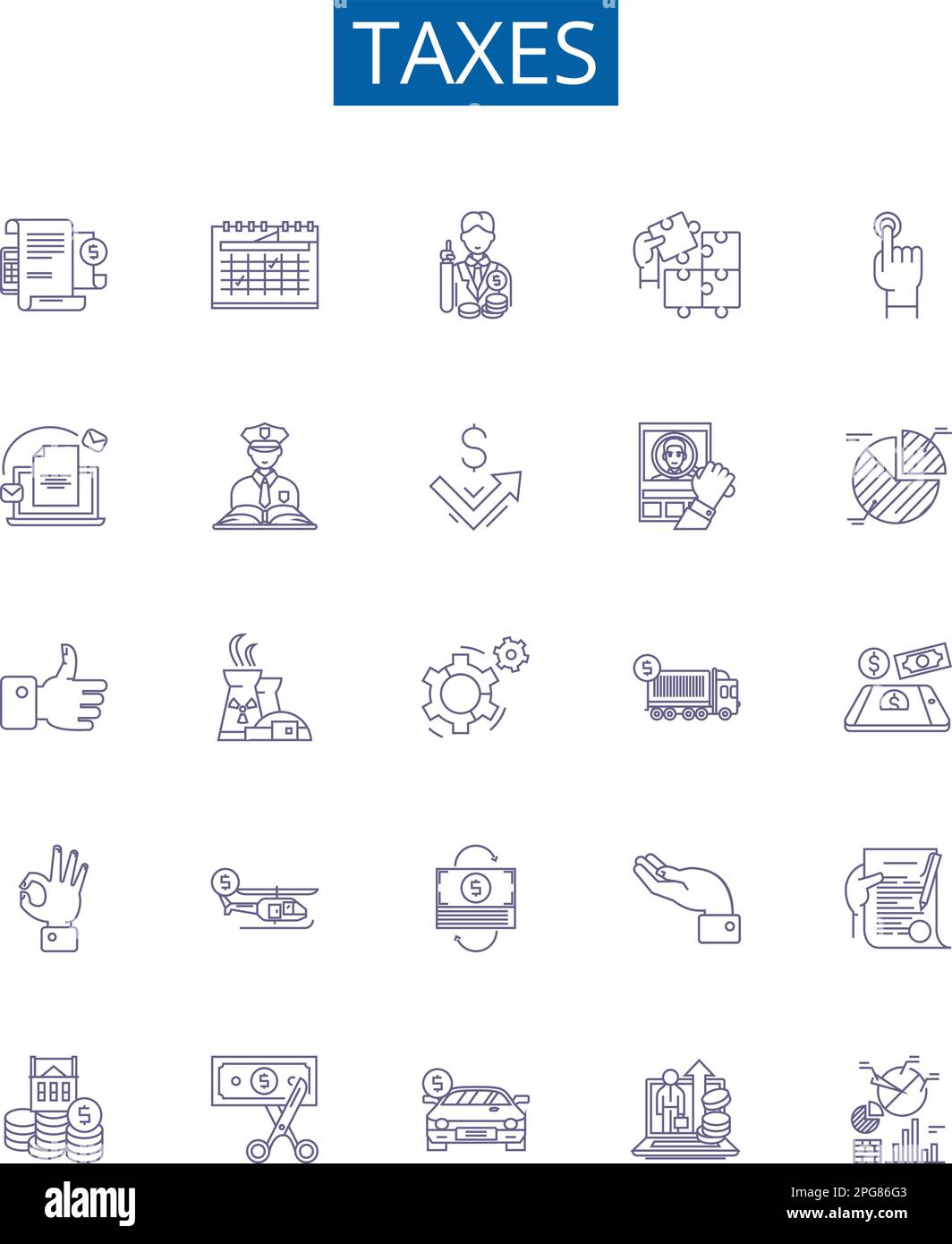 Taxes line icons signs set. Design collection of Levy, Duty, Tariff ...