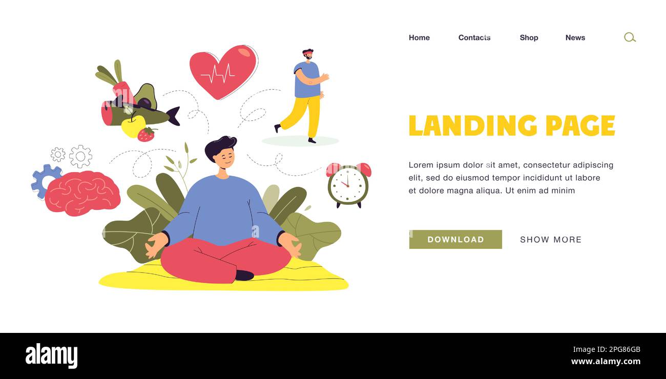 Cartoon person meditating and thinking about healthy lifestyle Stock ...